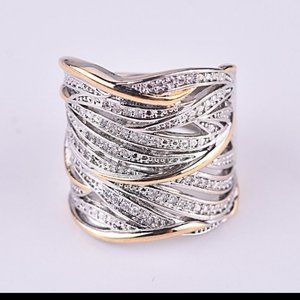 Jewelry | New Two Tone Round Diamond Layer Wide Band Ring | Poshmark